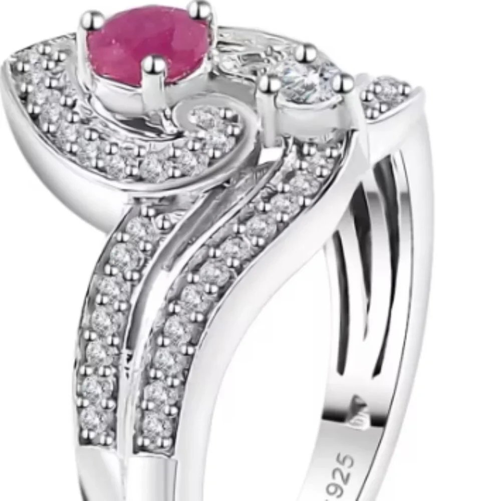 Jewelry | Genuine Premium Montepuez Ruby And White Zircon Art Deco Ring ...